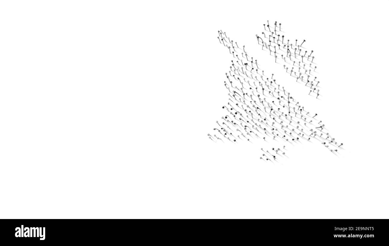 3d Rendering Of Nails In Shape Of Symbol Of Bell Slash With Shadows