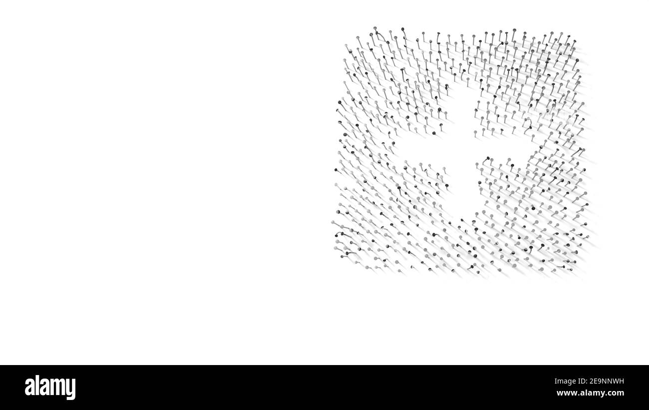 3d Rendering Of Nails In Shape Of Symbol Of Rounded Square App Icon With Plus Symbol With