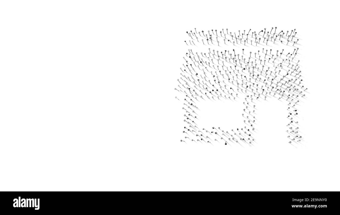 3d Rendering Of Nails In Shape Of Symbol Of Store With Straight Roof With Shadows Isolated On