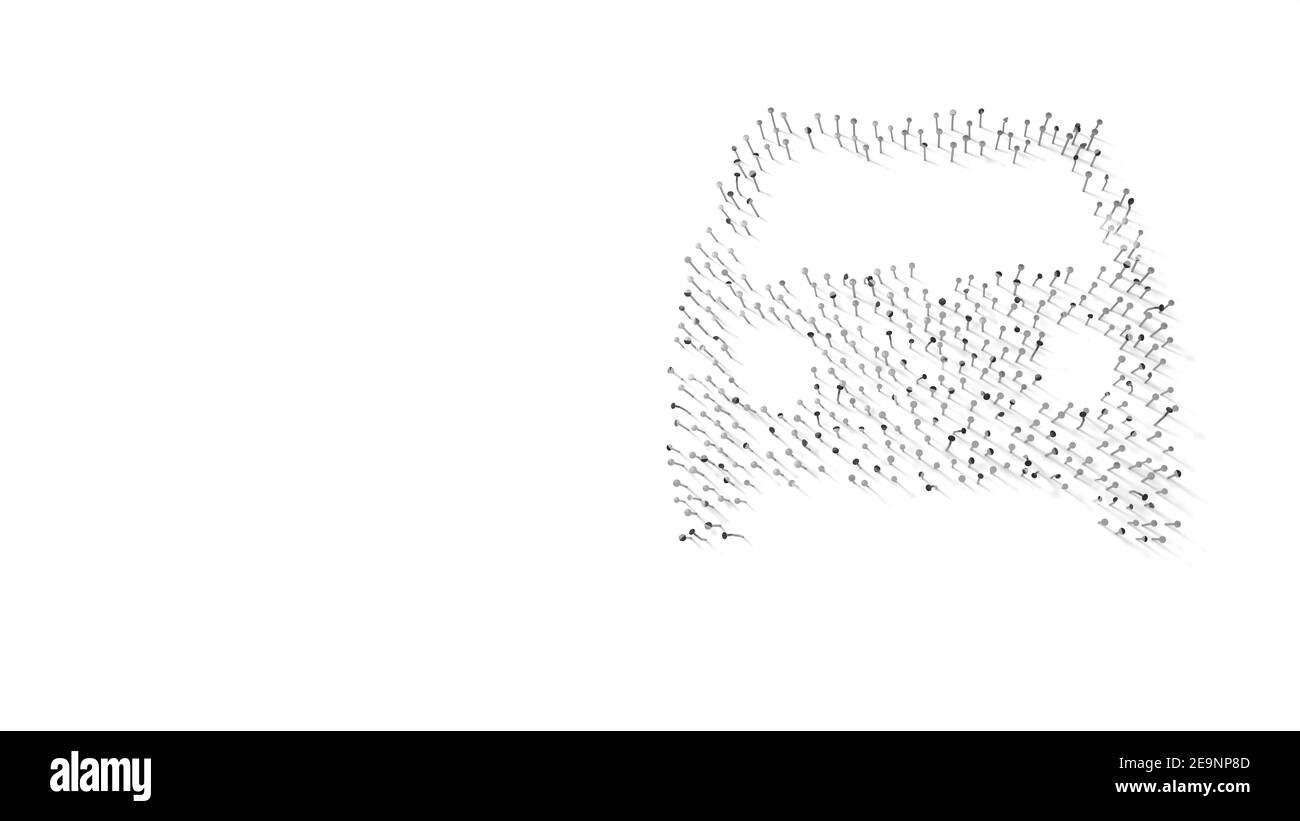 3d Rendering Of Nails In Shape Of Symbol Of Car From Front View With Shadows Isolated On White