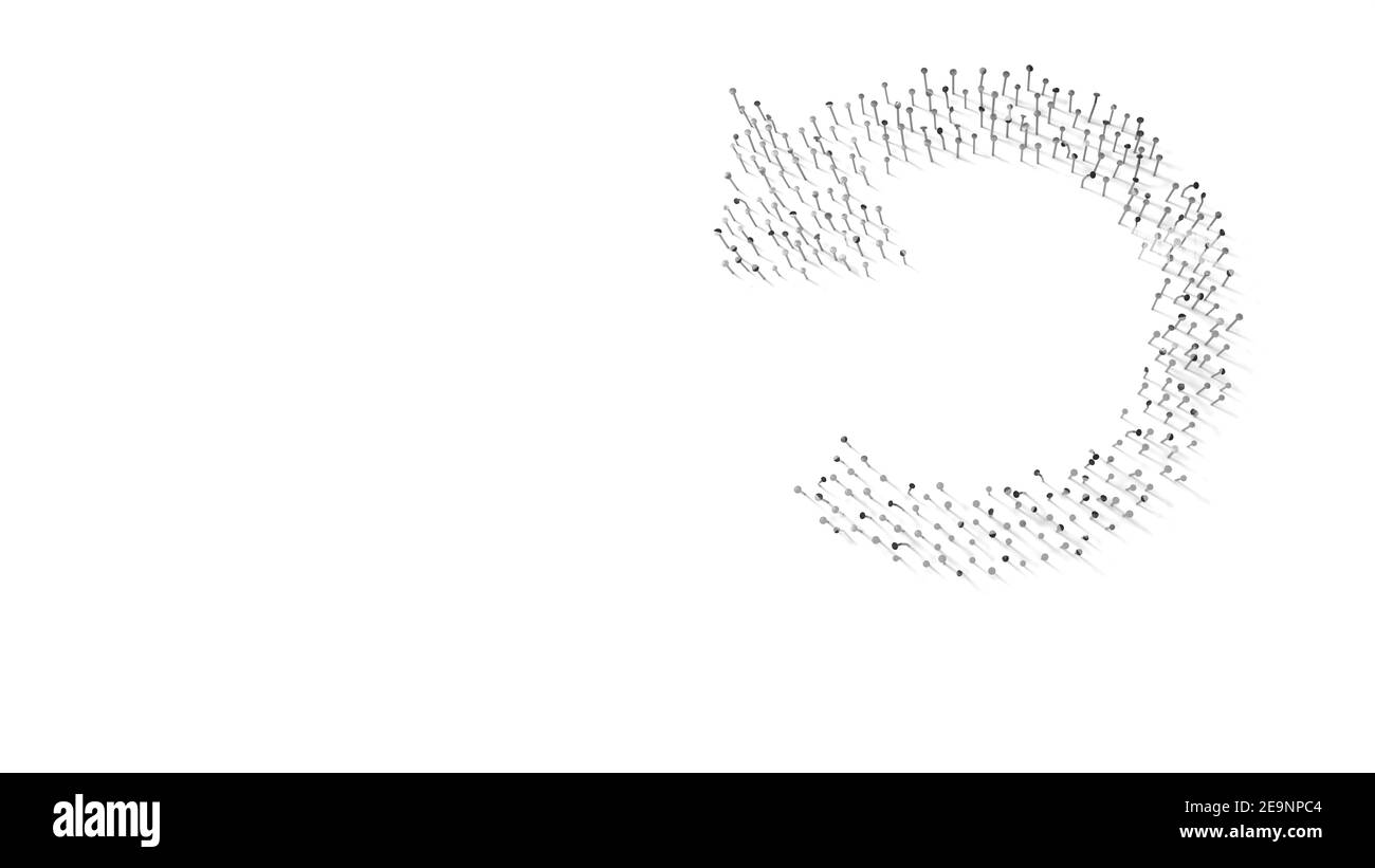 3d Rendering Of Nails In Shape Of Symbol Of Undo Arrow With Shadows