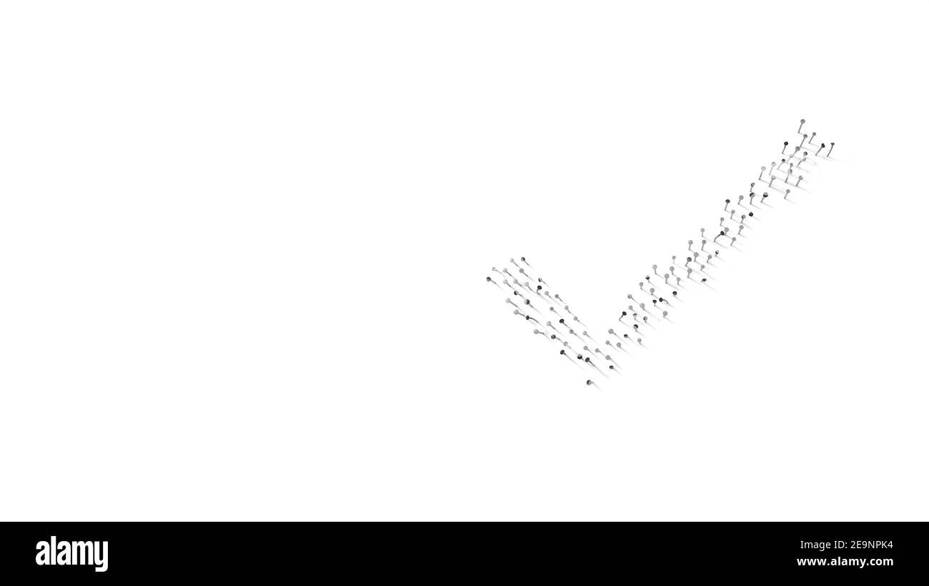 3d Rendering Of Nails In Shape Of Symbol Of Check Sign With Shadows