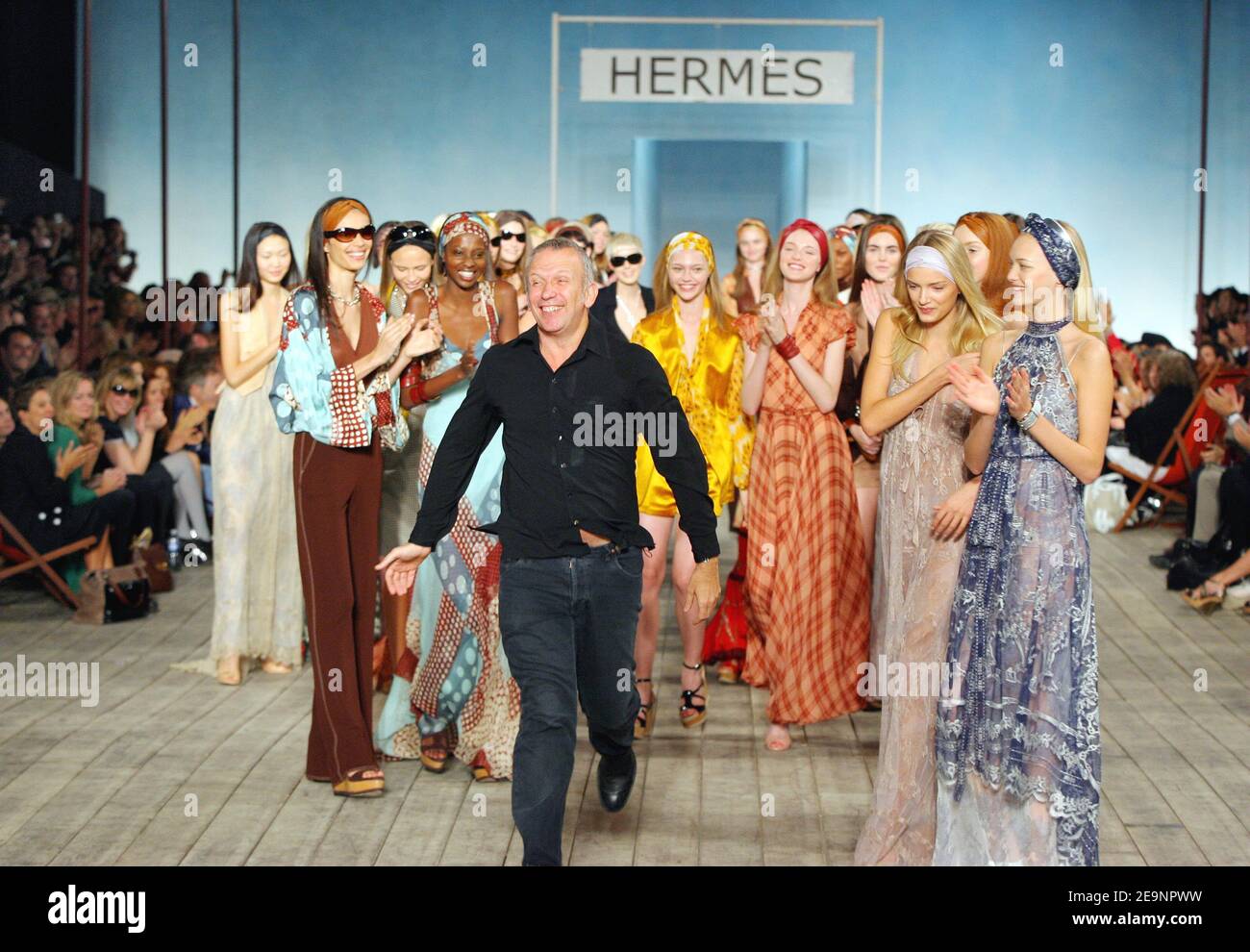French fashion designer Jean-Paul Gaultier at the end of his Hermes's ...