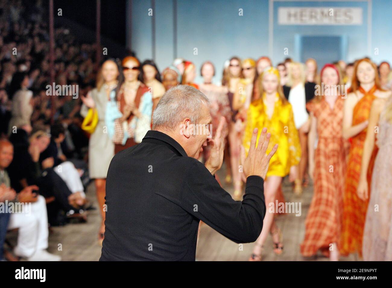 French fashion designer Jean-Paul Gaultier at the end of his Hermes's ...