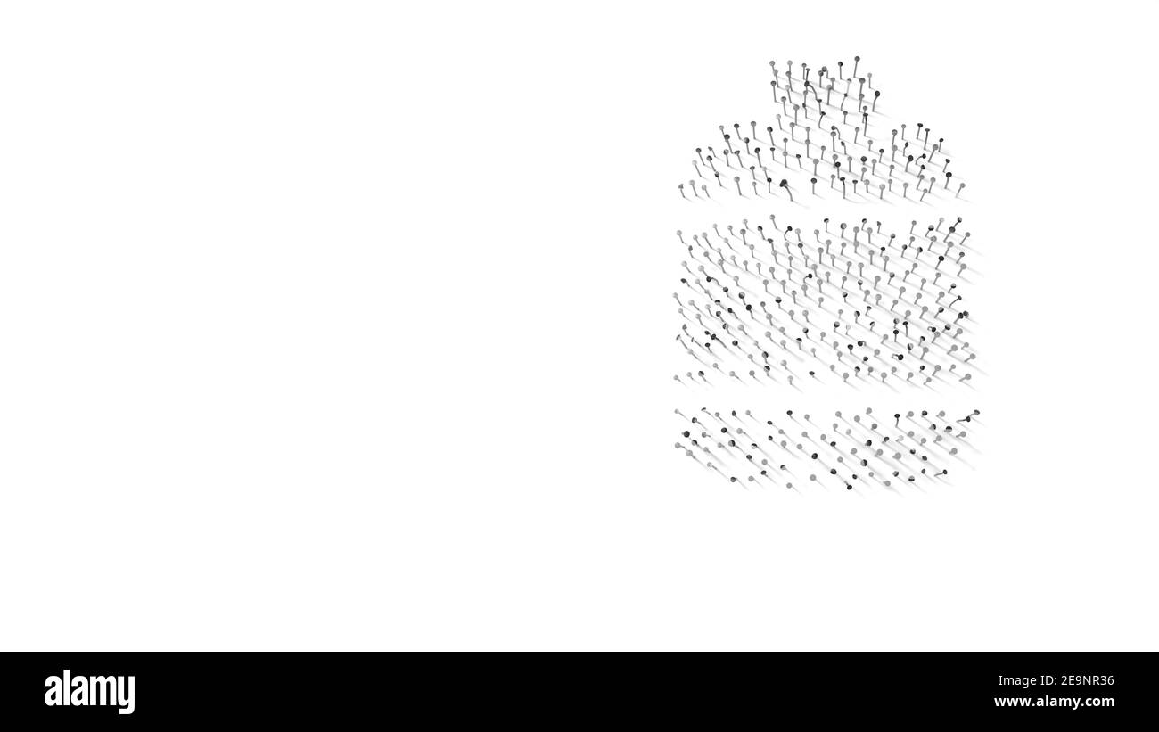 3d Rendering Of Nails In Shape Of Symbol Of Bottle With Label With Shadows Isolated On White