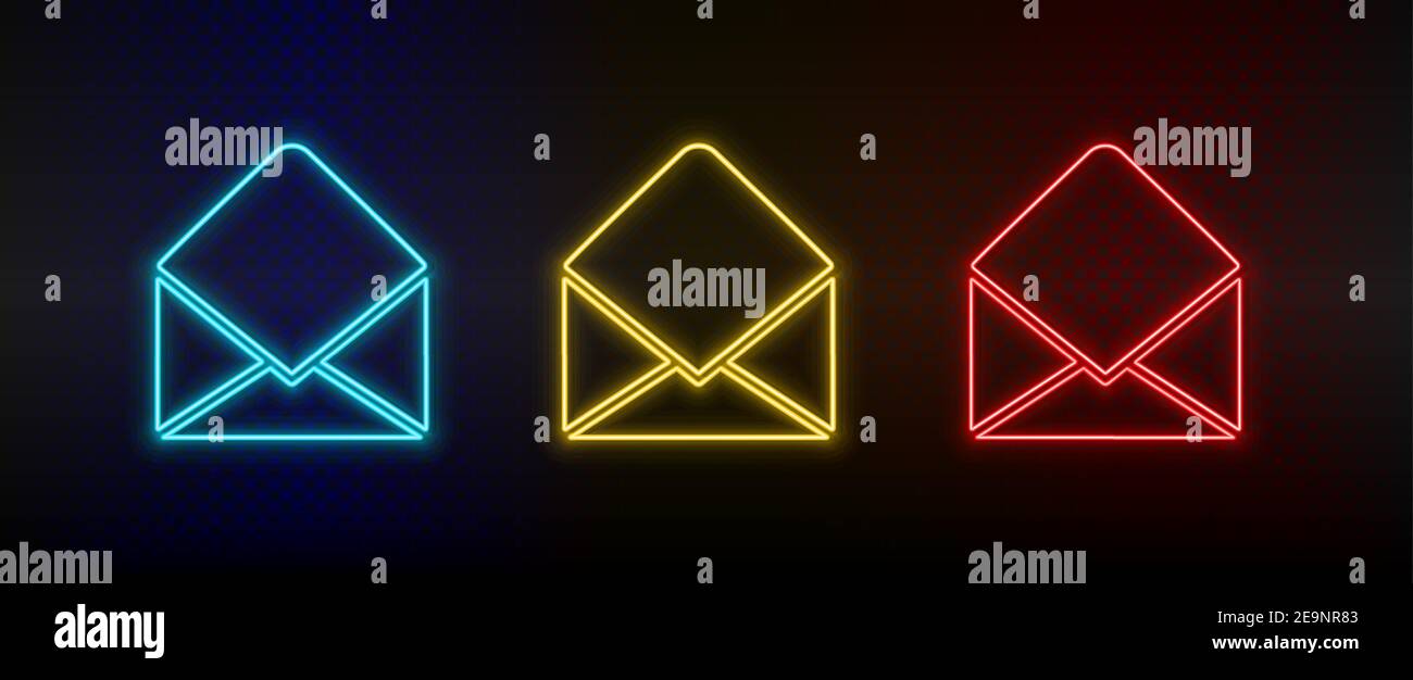 Neon icon set email. Set of red, blue, yellow neon vector icon Stock ...