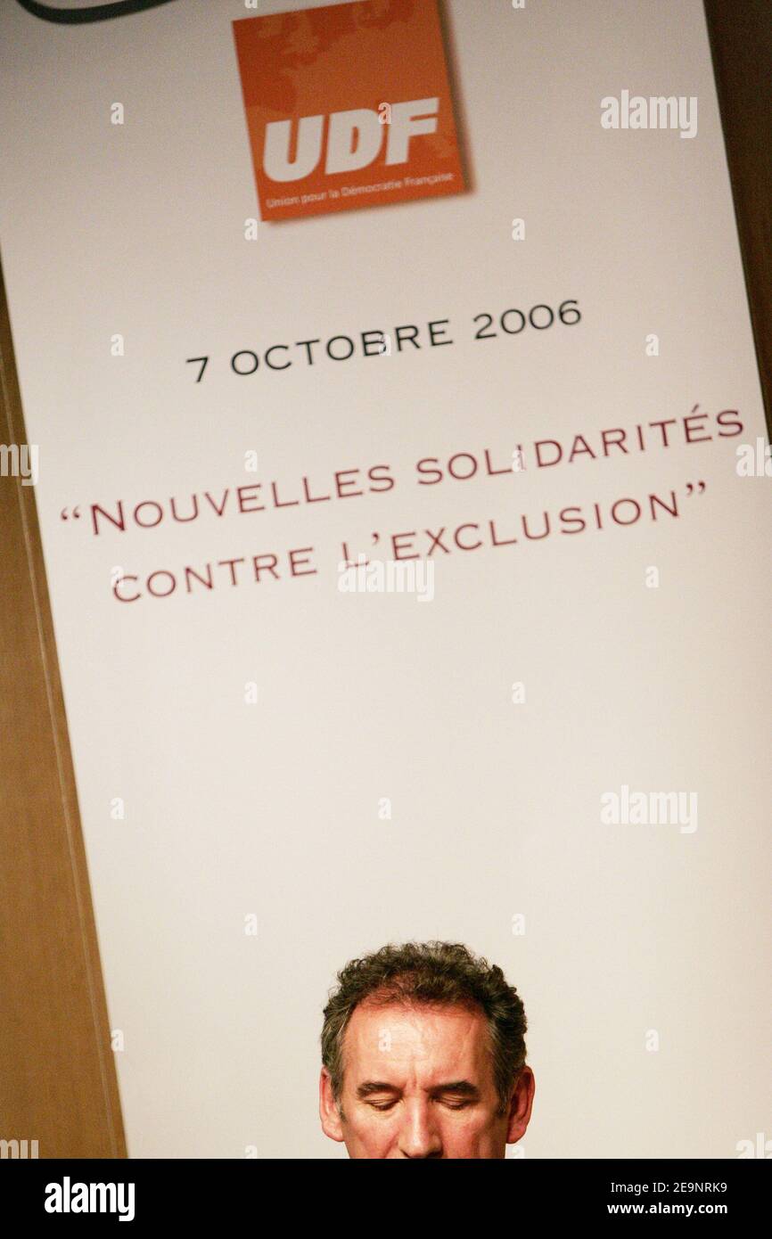 Francois Bayrou, president of UDF, during the colloquium intituled 'New ...