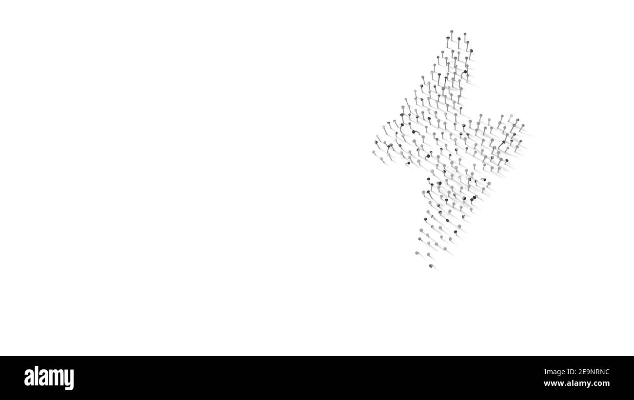 3d rendering of nails in shape of symbol of flash camera with shadows ...