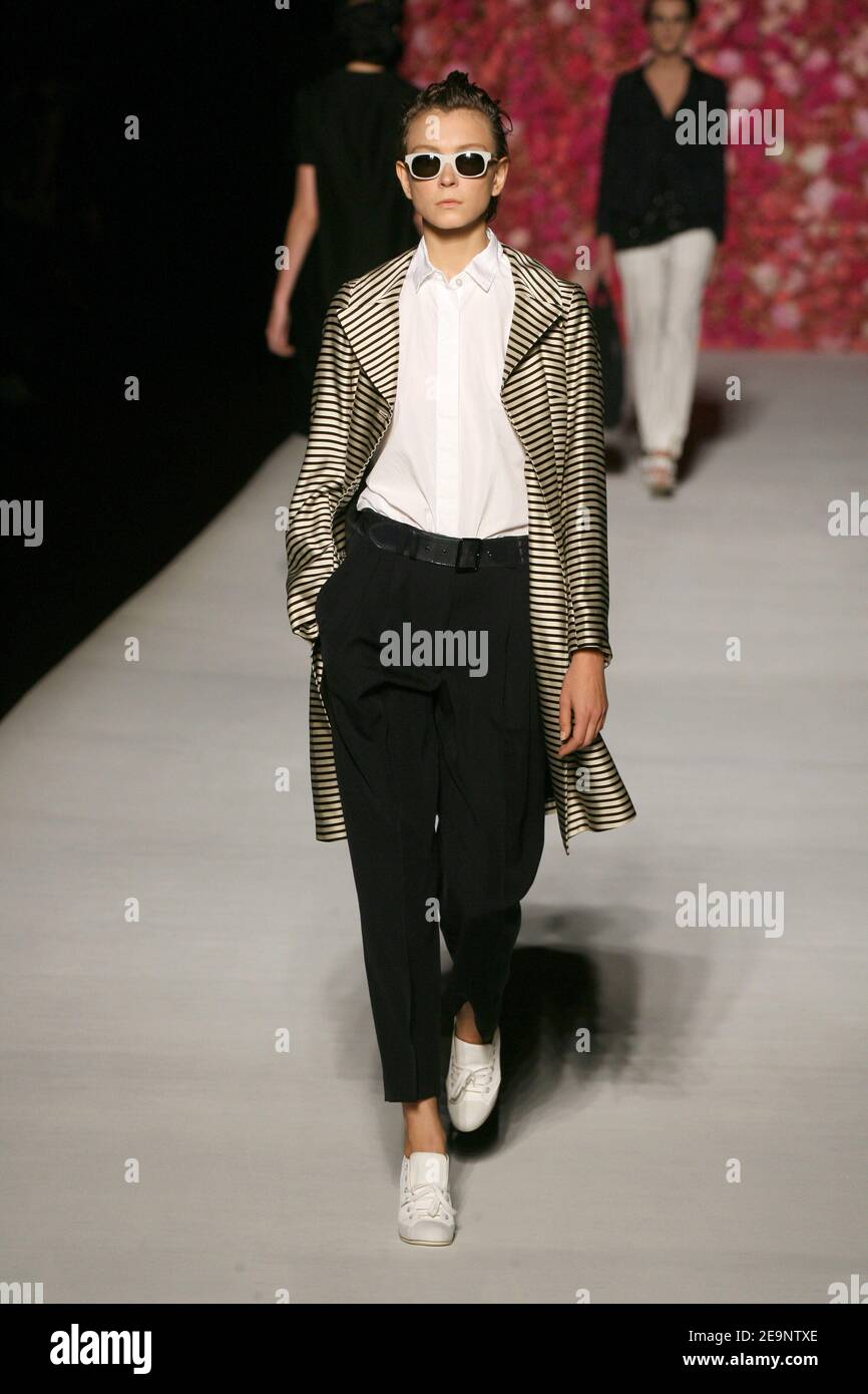 A model displays a creation by Belgian designer Dries van Noten for his ...