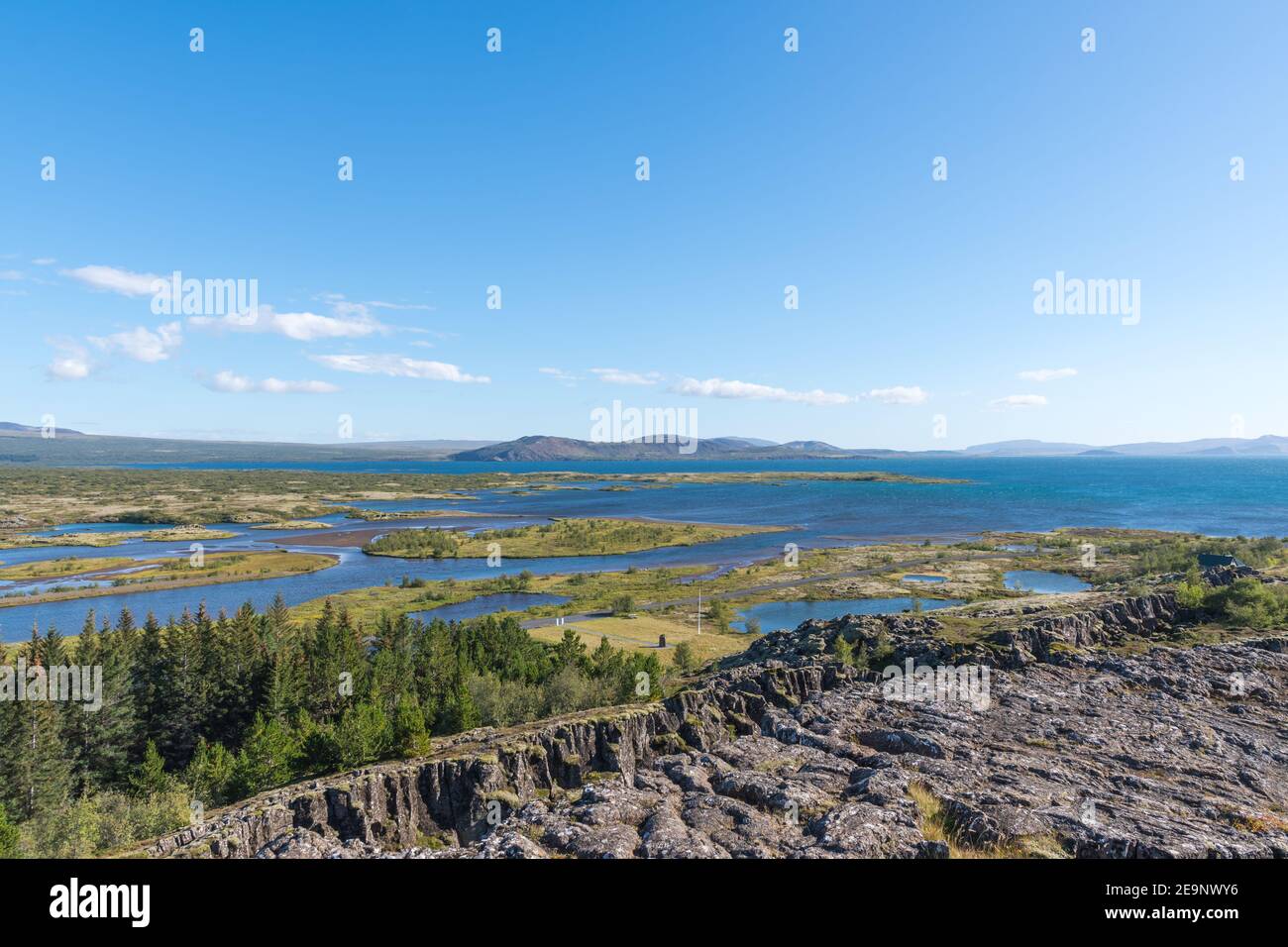 View over lake Thingvallavatn in Thingvellir national park in the ...