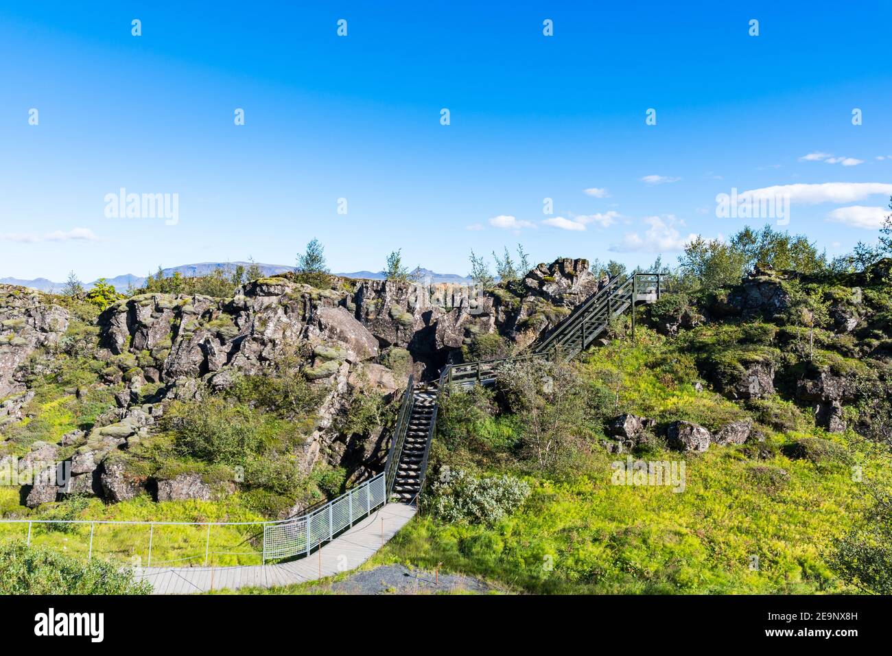 Stairs on a path in Almannagja in Thingvellir National park on the ...
