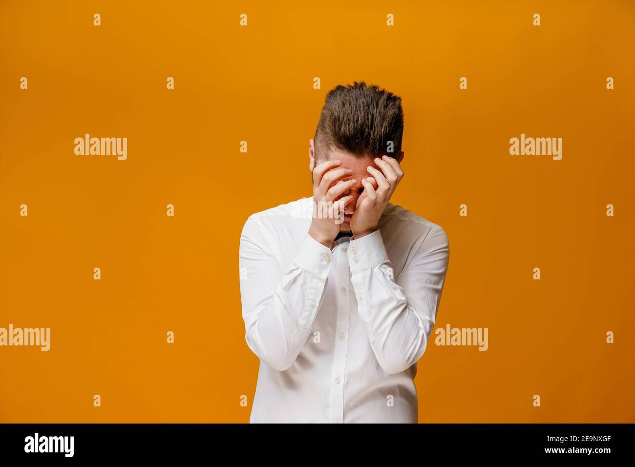 Funny handsome man fools around. Making crazy emotions. Caucasian man ...