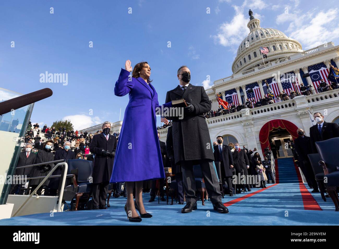 U.S Vice President Kamala Harris, joined by her husband Doug Emhoff, is ...