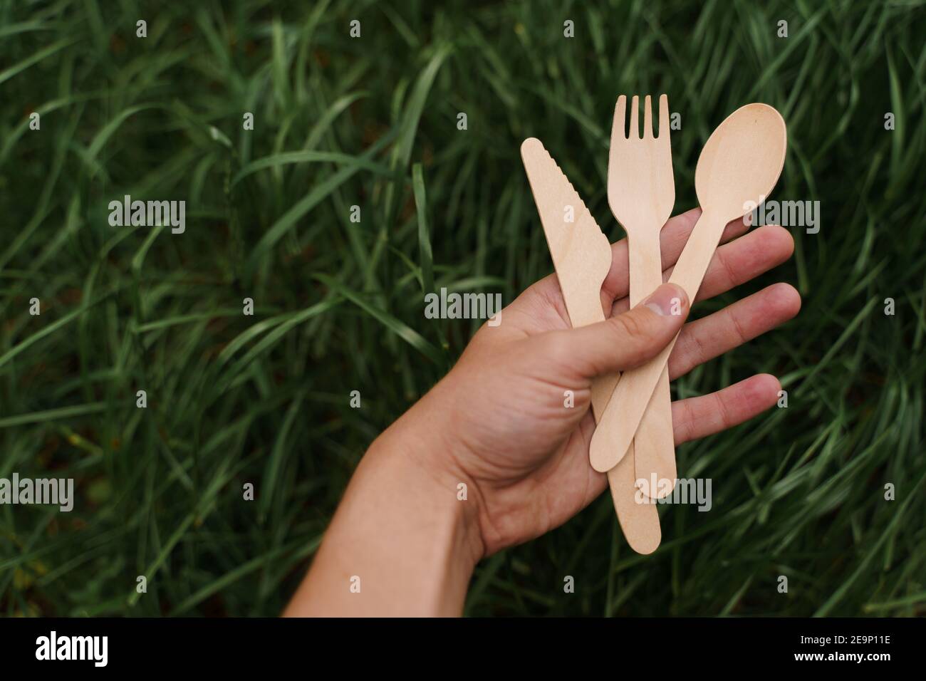 Eco-friendly natural spoon, fork, knife. Set of disposable ecological ...