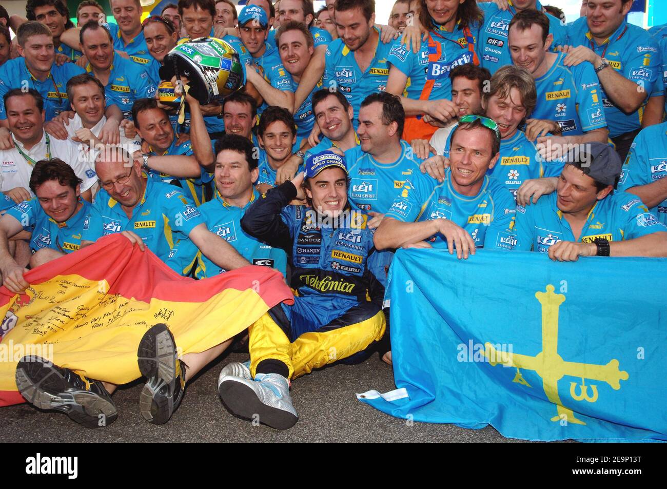 Spain's Formula One world champion Fernando Alonso celebrates his ...