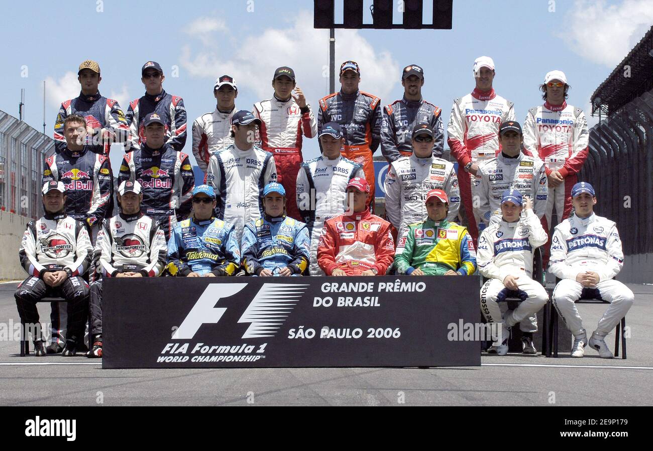 Drivers pose on the track before the Grand Prix in Interlagos near Sao ...