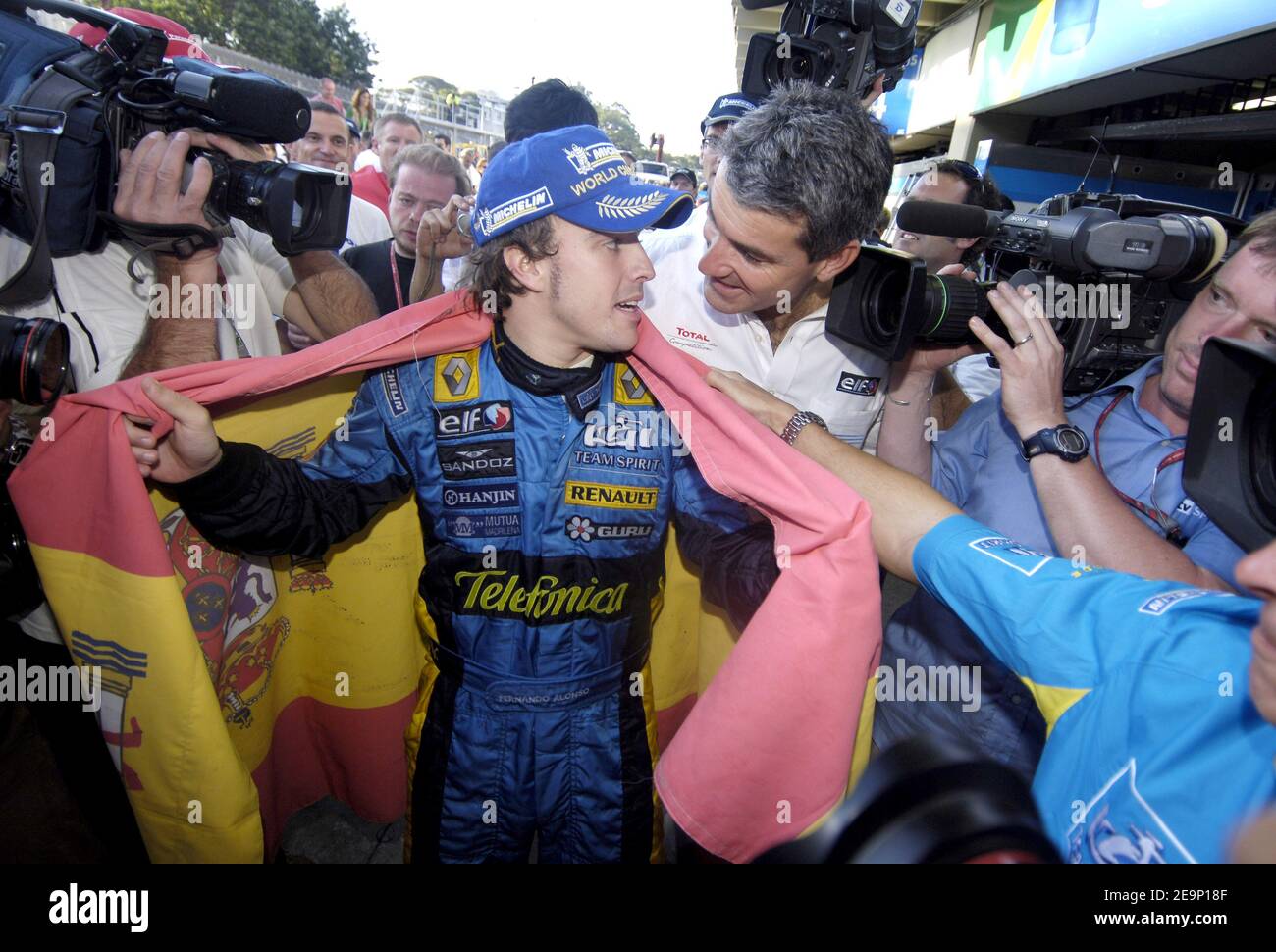 Spain's Formula One world champion Fernando Alonso celebrates his ...
