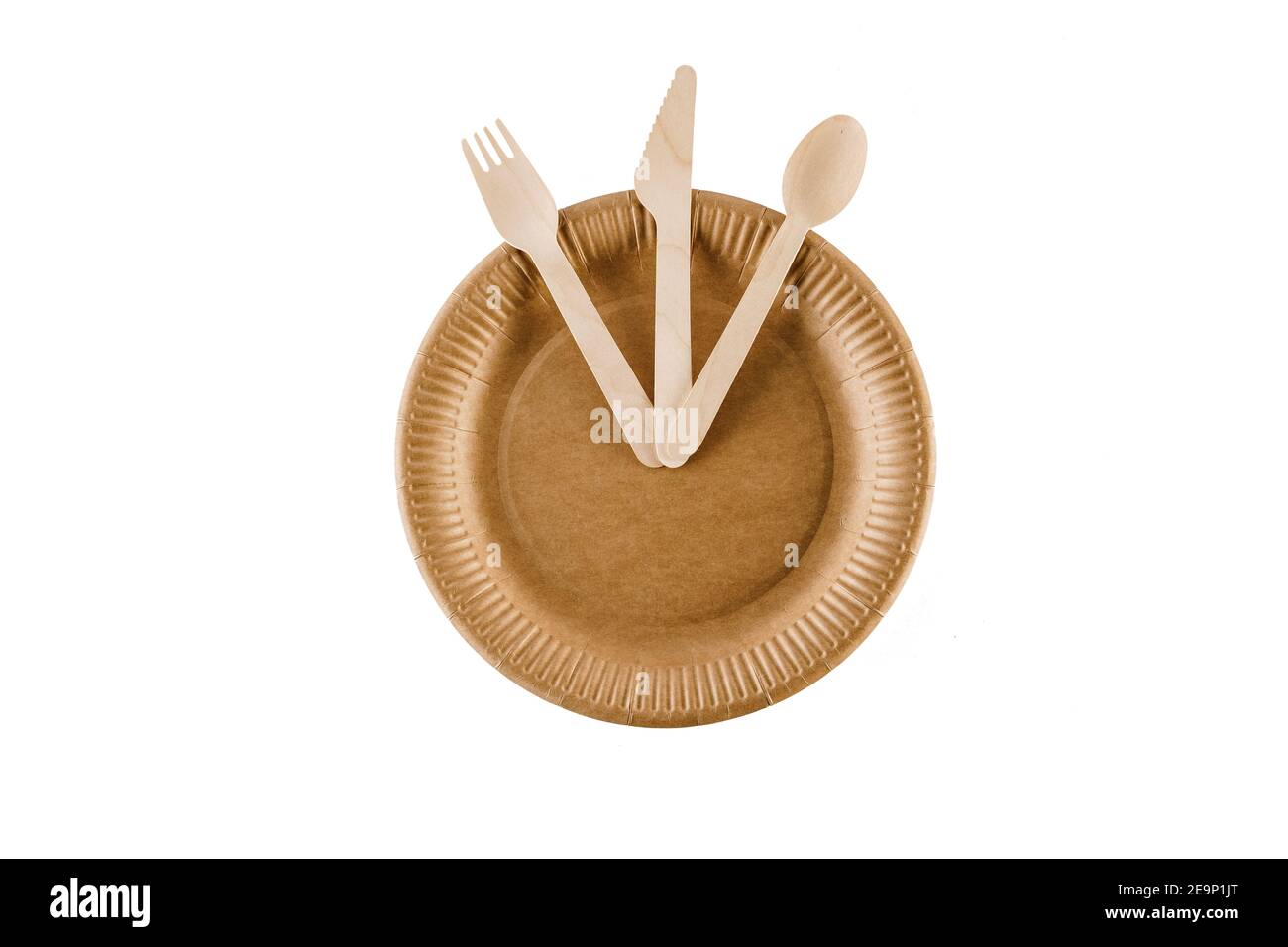 Eco natural plate with spoon, knife, fork with empty space. Disposable ...