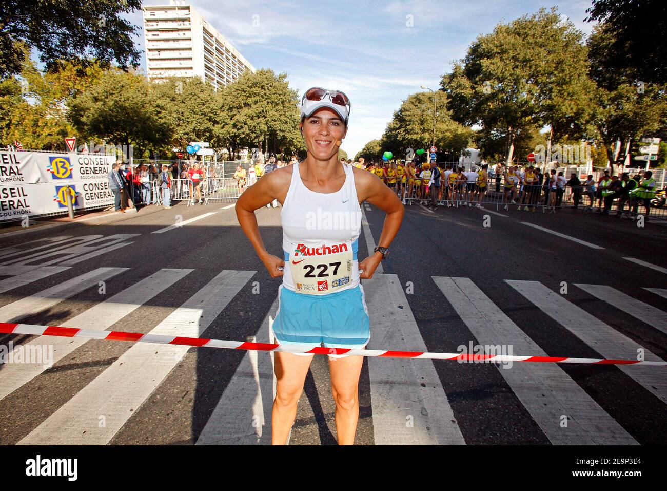 French TV presenter Nathalie Simon just before the departure during the ...
