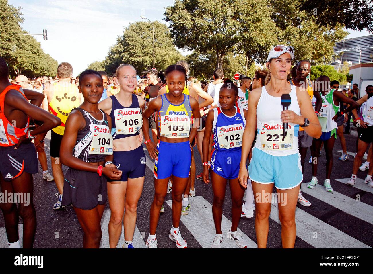 French TV presenter Nathalie Simon just before the departure with the ...