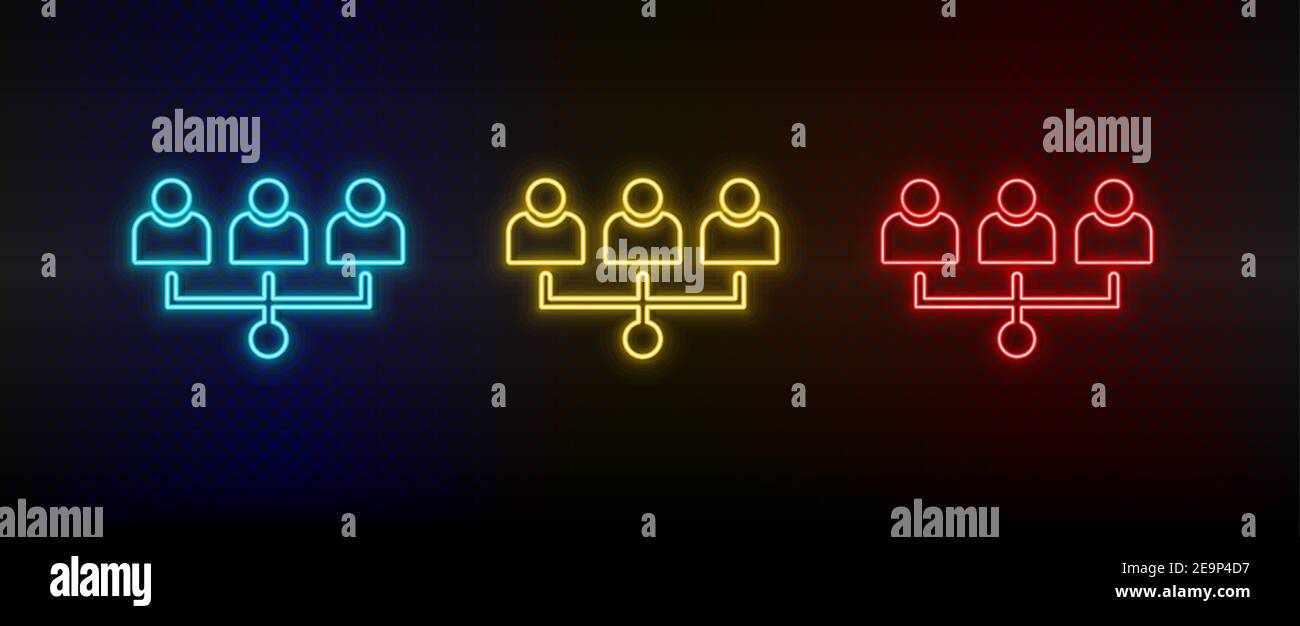 Neon icon set team, users, avatars. Set of red, blue, yellow neon ...