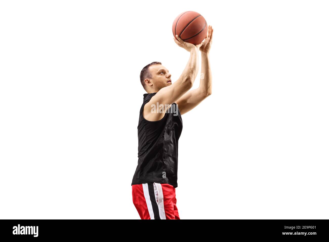 Basketball player shooting a ball isolated on white background Stock ...