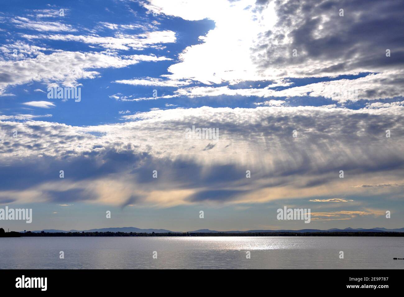 Sunshine over Lake Champlain on the border of Upstate New York and ...