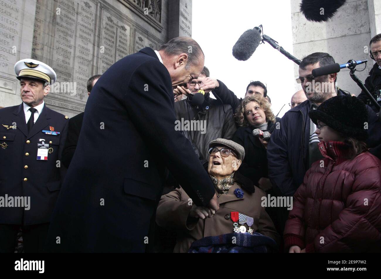 The Armistice Day ceremony at the Arc de Triomphe in Paris Stock Photo ...