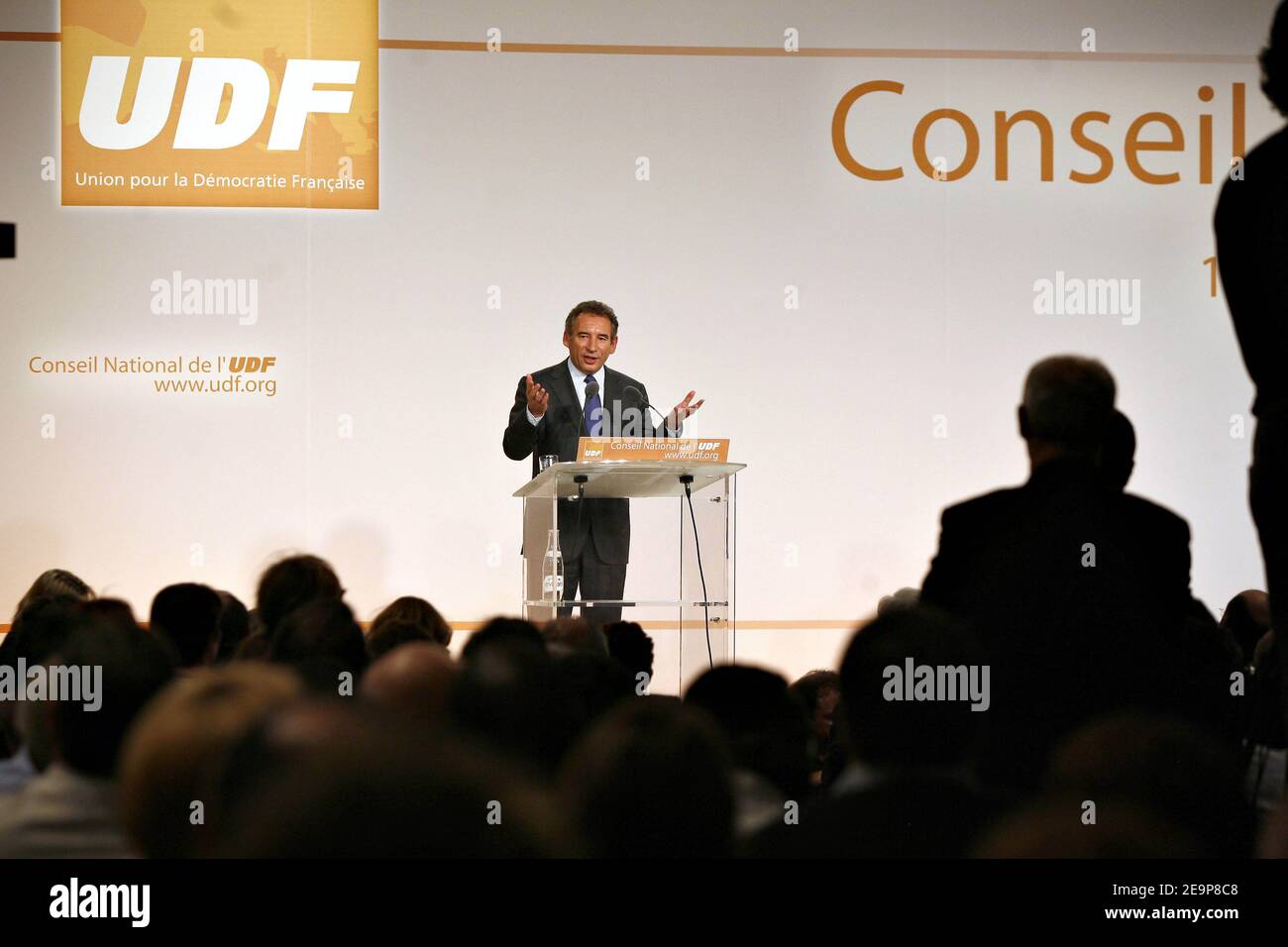 UDF President Francois Bayrou during a political meeting with ...