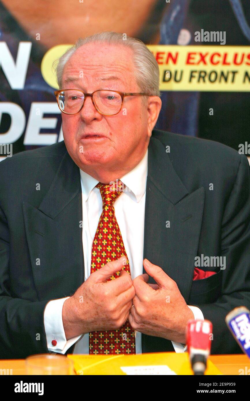 Far right leader of Front National, Jean-Marie Le Pen holds a press ...