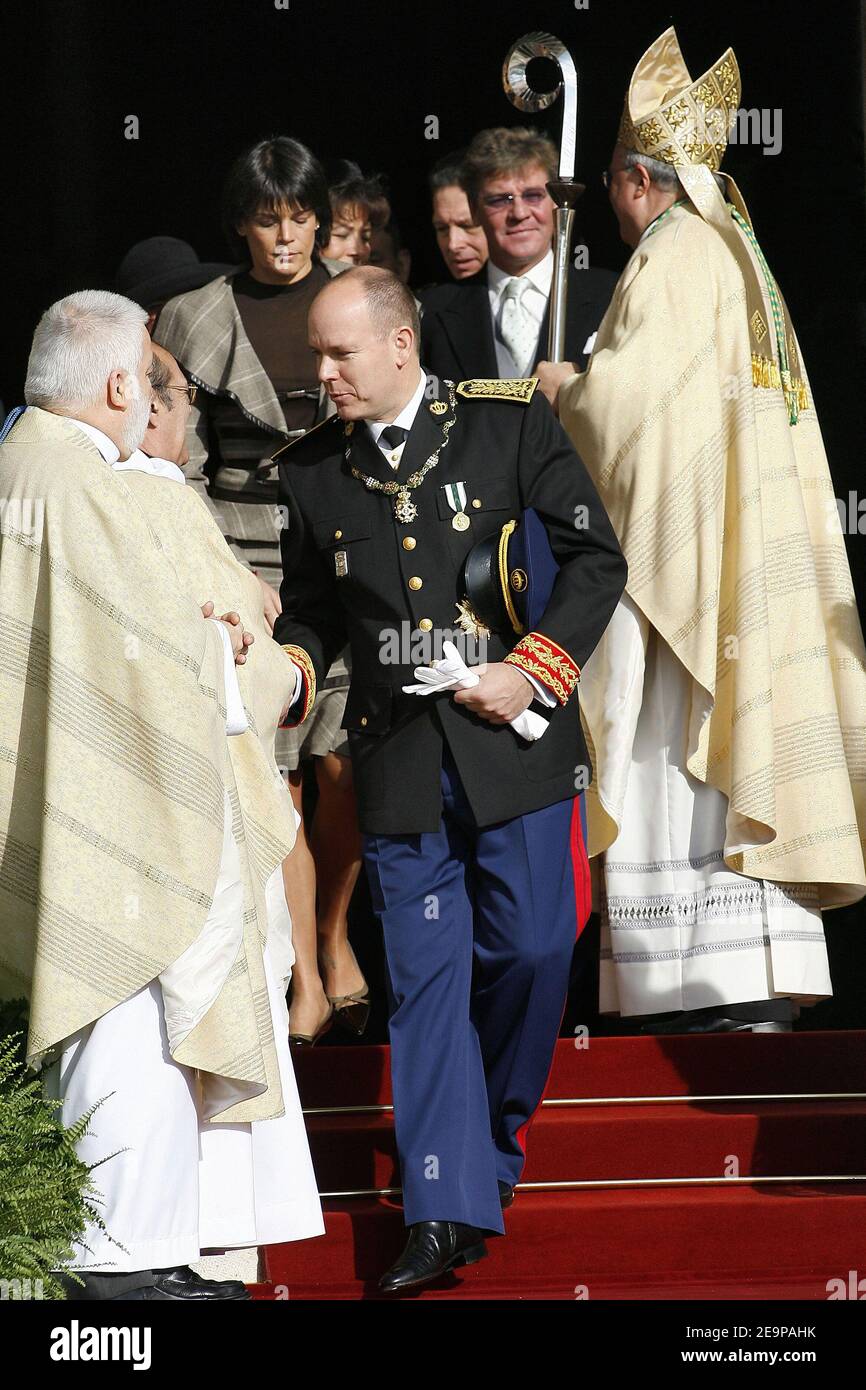 Prince Albert II and Princess Stephanie of Monaco leave the cathedral ...