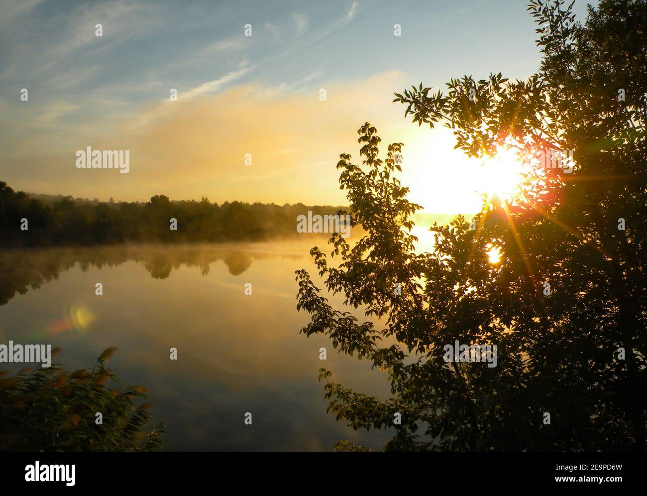 The first rays of the rising sun pass through the fog Stock Photo - Alamy