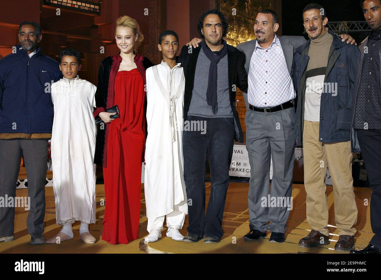 Japanese actress Rinko Kikuchi, Alejandro Gonzales Inaritu ( 5th left) and cast members pose for ...