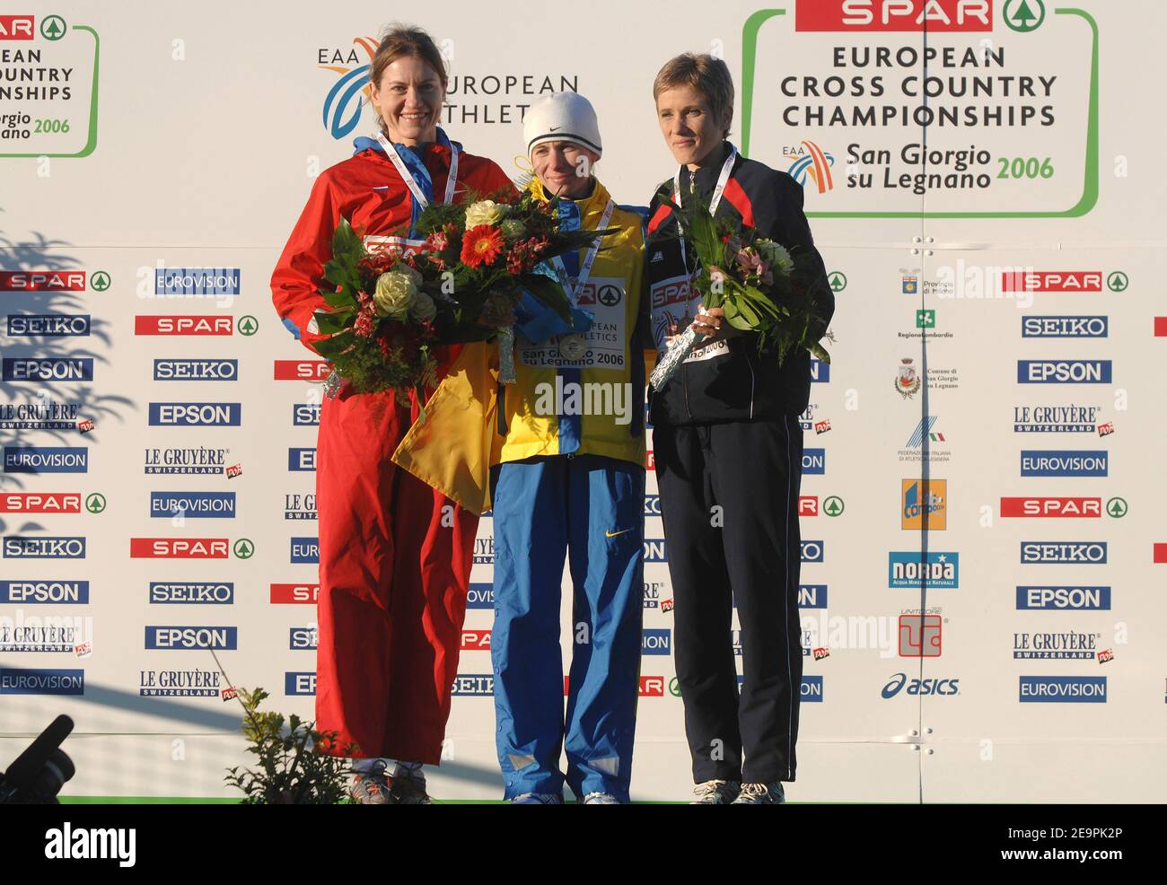 (L-R) Ukraine's Maria Konovalova silver medal, Russia's Tetyana ...