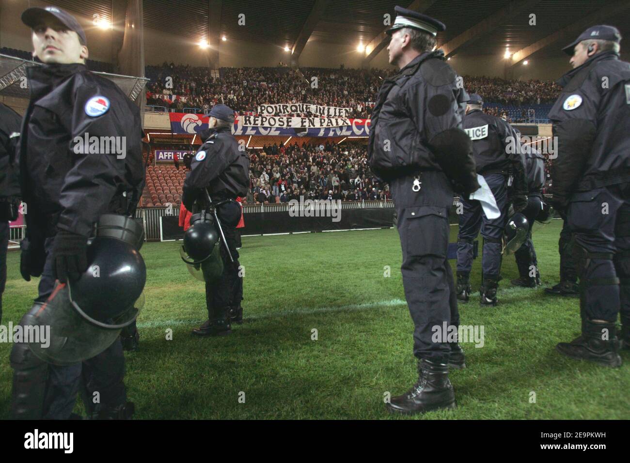 Police security front Psg's fans tribune during the UEFA Cup football ...