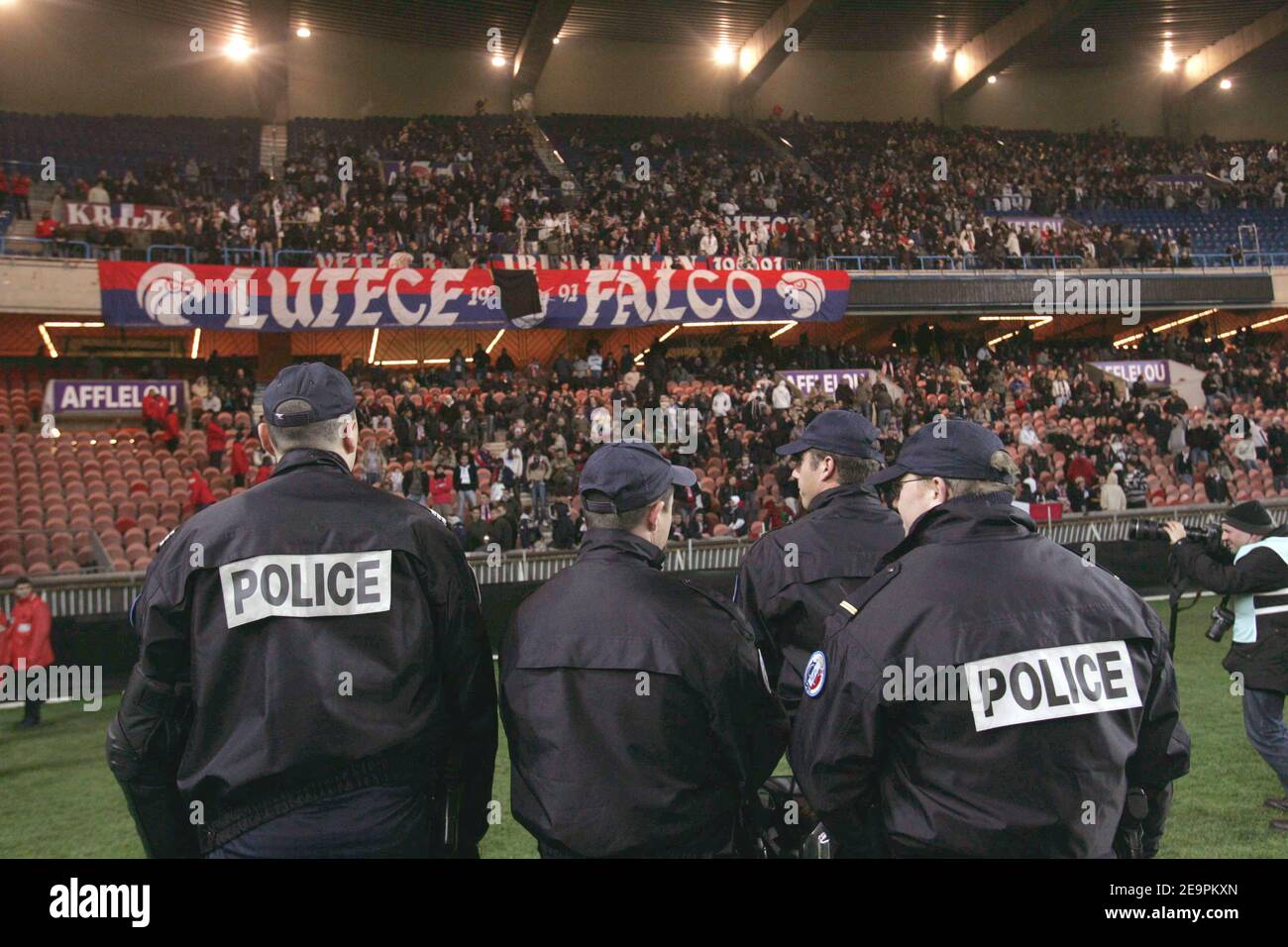 Police security front Psg's fans tribune during the UEFA Cup football ...
