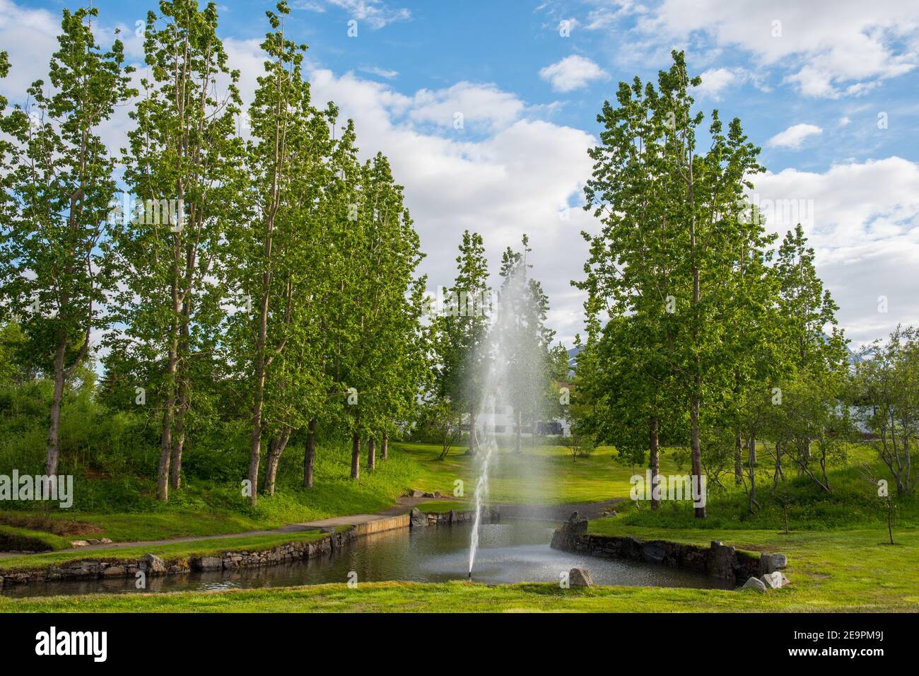 Fountain in a park in town of Dalvik in north Iceland Stock Photo - Alamy