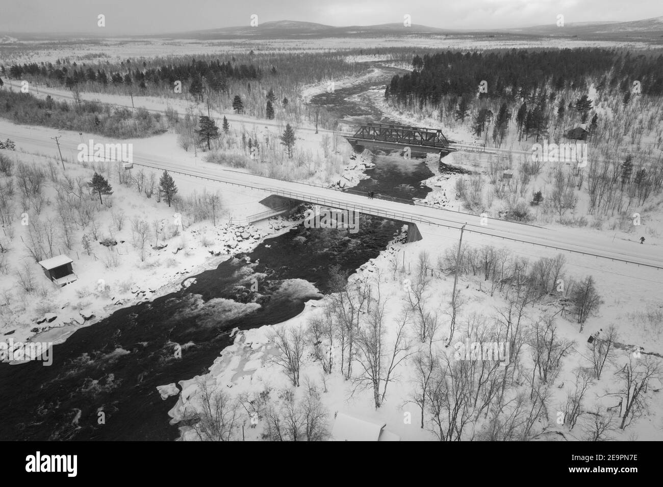 Aerial view white snowy Black and White Stock Photos & Images - Alamy