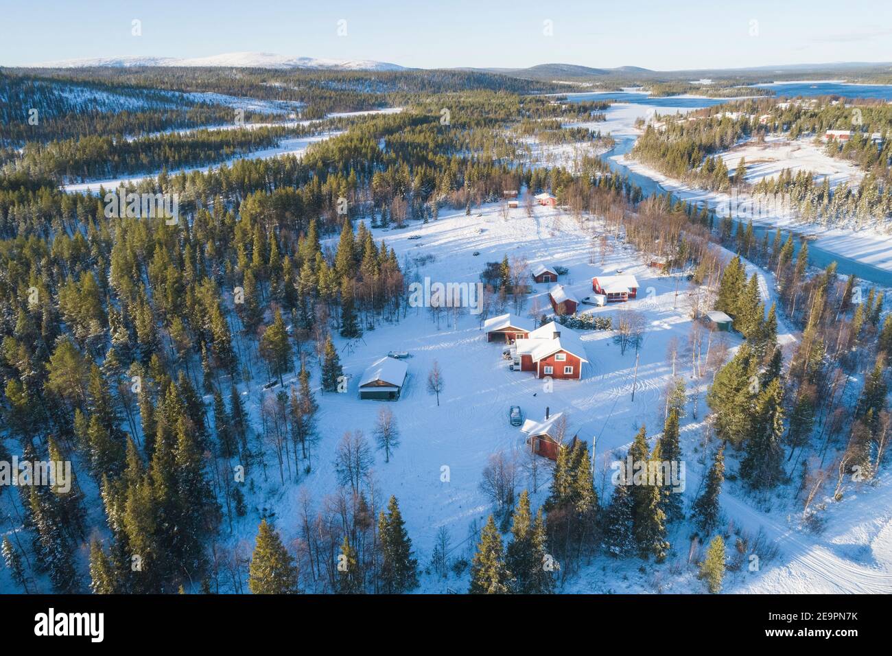 snow covered nordic pine forest from aerial point of view Stock Photo ...