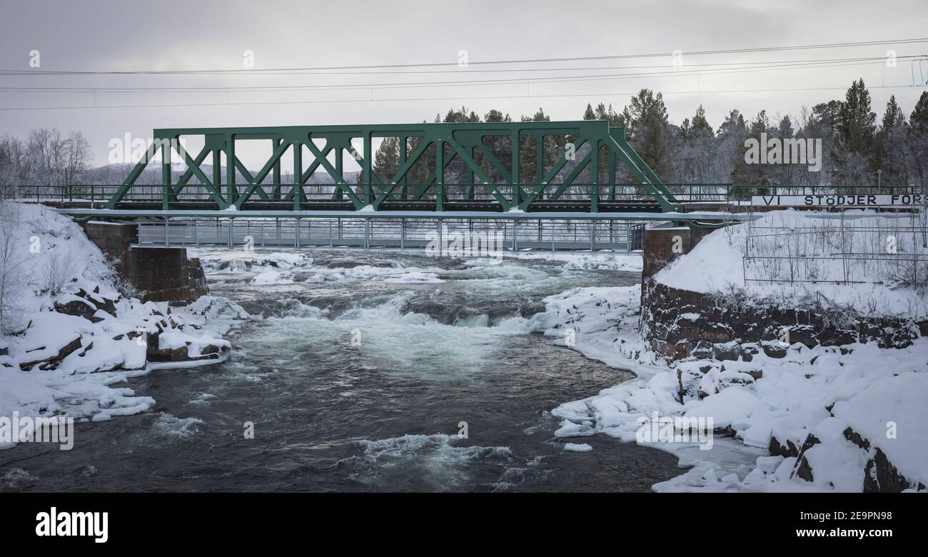 snowy train bridge in scandinavia Stock Photo - Alamy