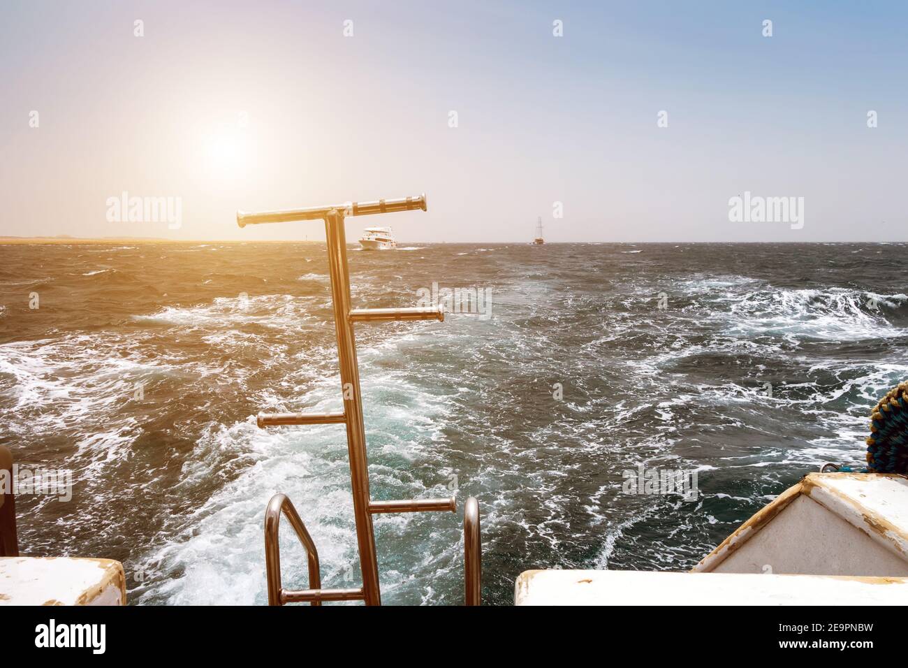 Boat Wave ocean trace on blue sea fresh water background. Deep ocean ...