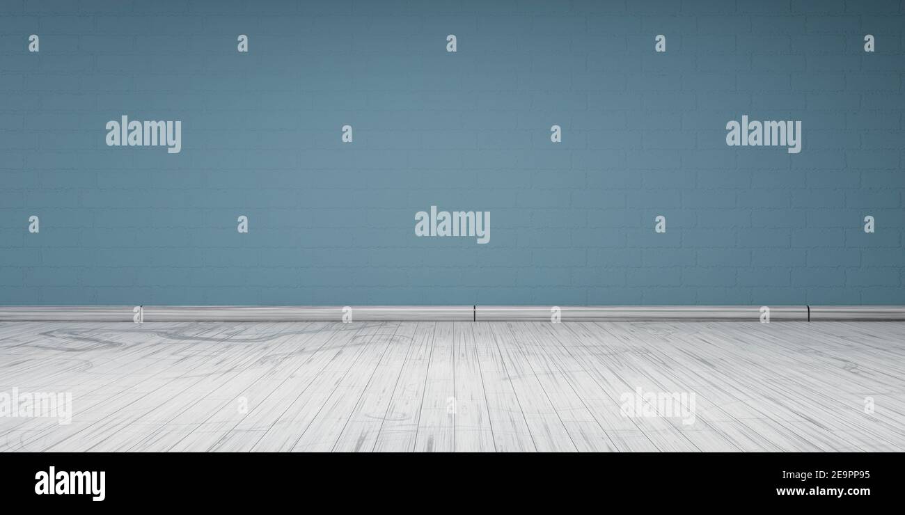 pastel cyan wall with white wood floor 3d render illustration Stock ...
