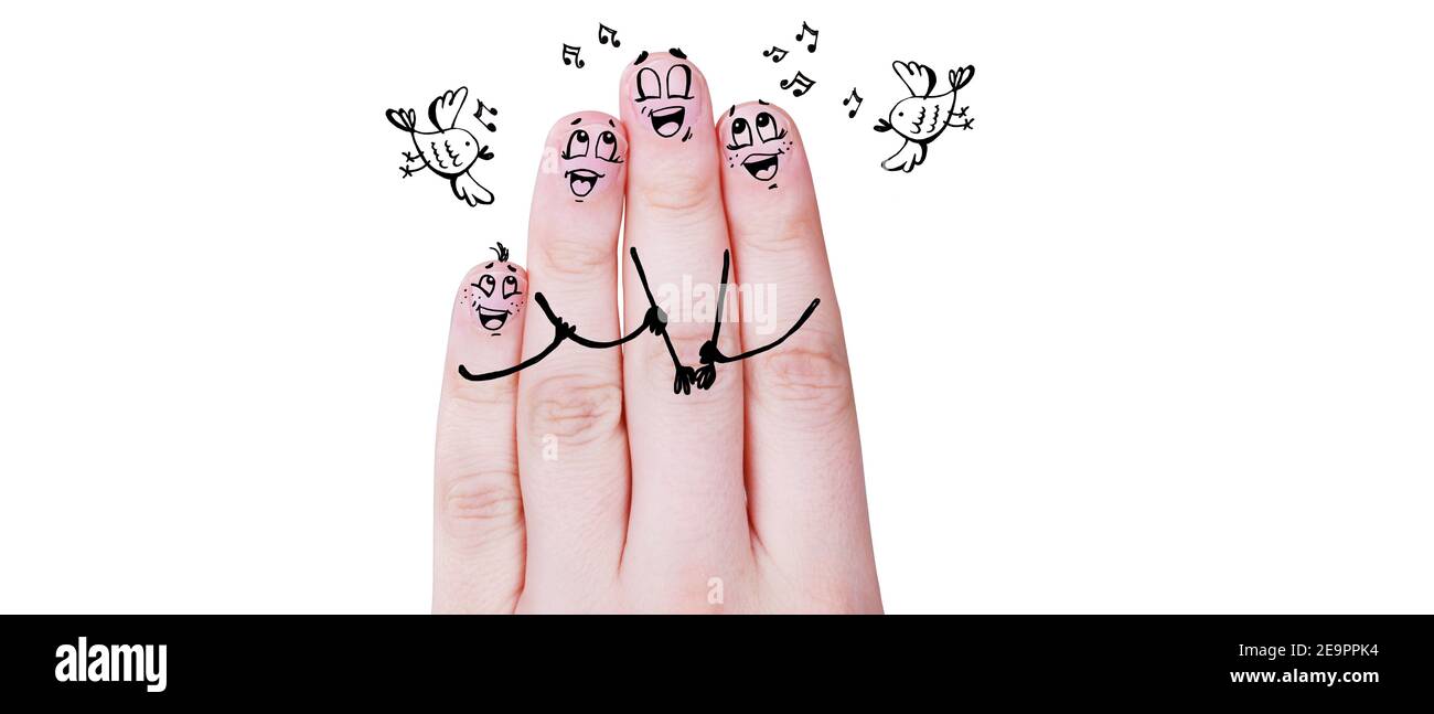 Painted happy fingers smiley in love. Happy family concept Stock Photo ...