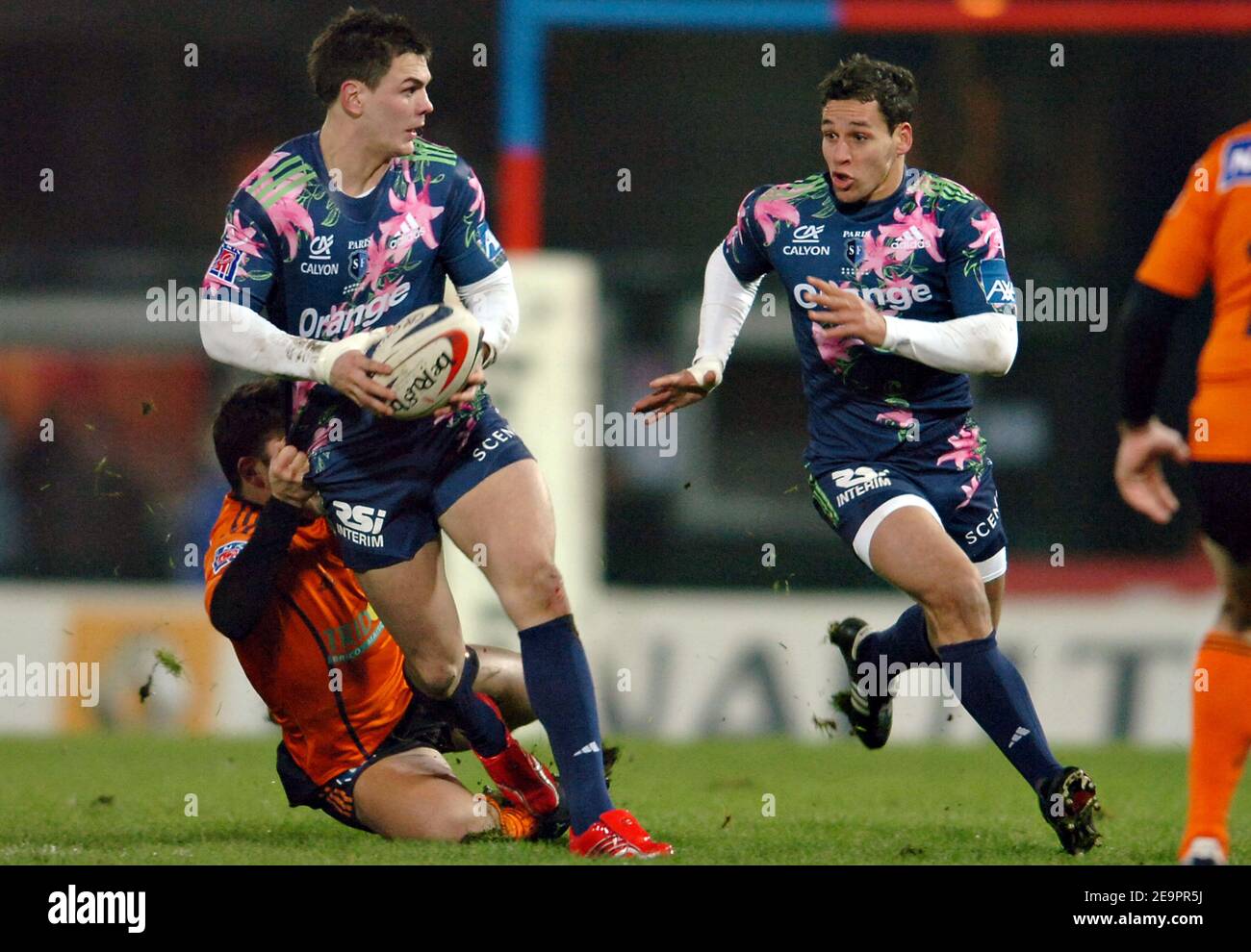 Stade Francais's Geoffroy Messina and Julien Arias action during the ...