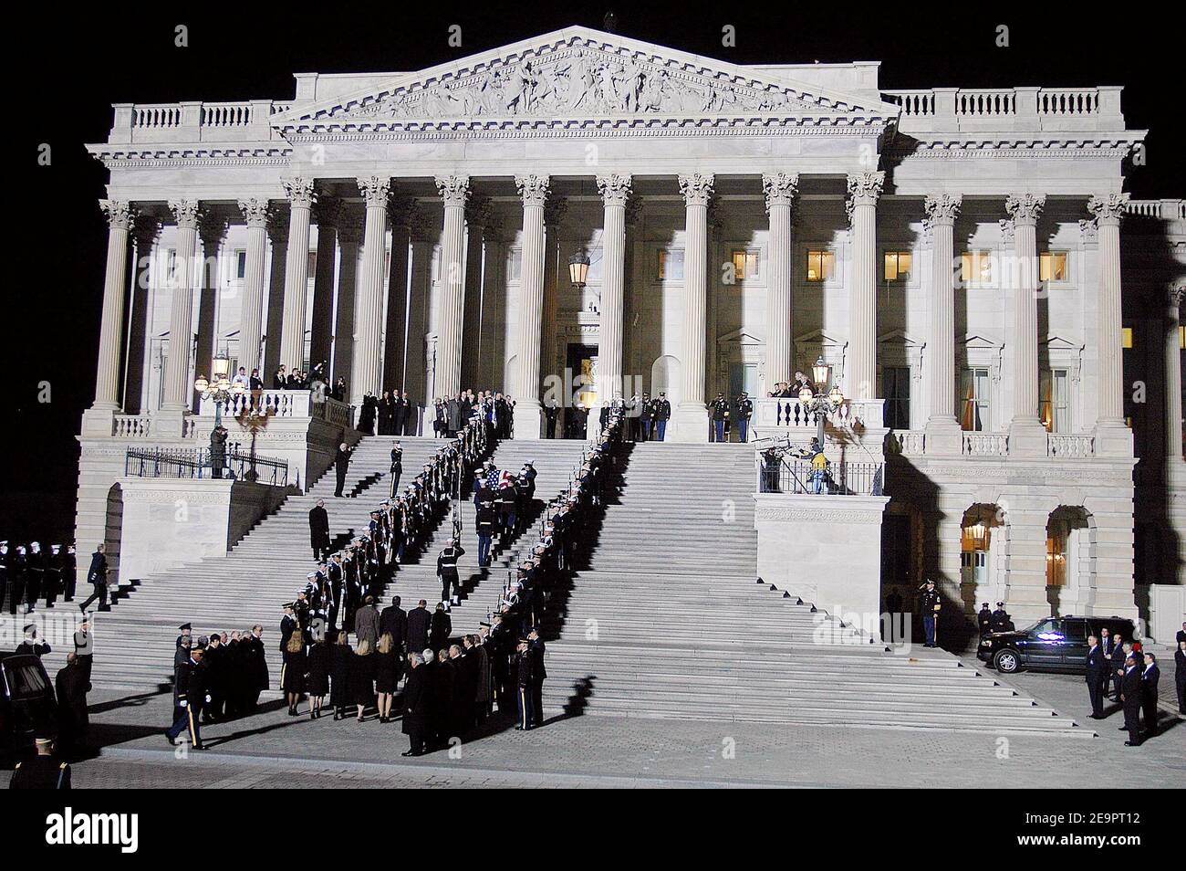 The casket of former U.S. President Gerald R. Ford arrives at the steps ...
