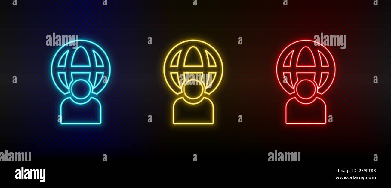 Neon icon set user, global. Set of red, blue, yellow neon vector icon ...
