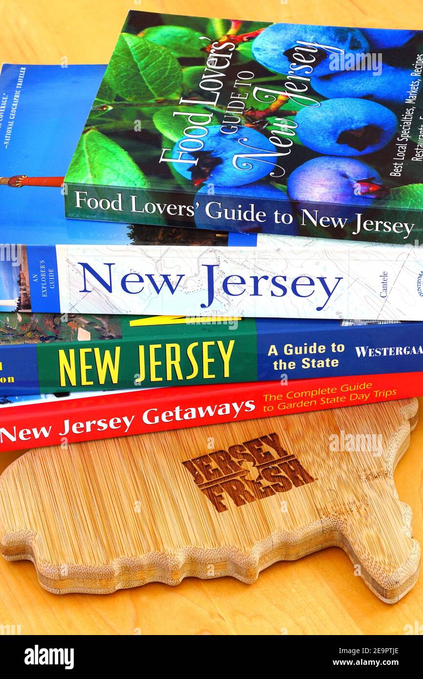 PRINCETON, NJ -31 JAN 2021- View of a collection of travel guide books ...
