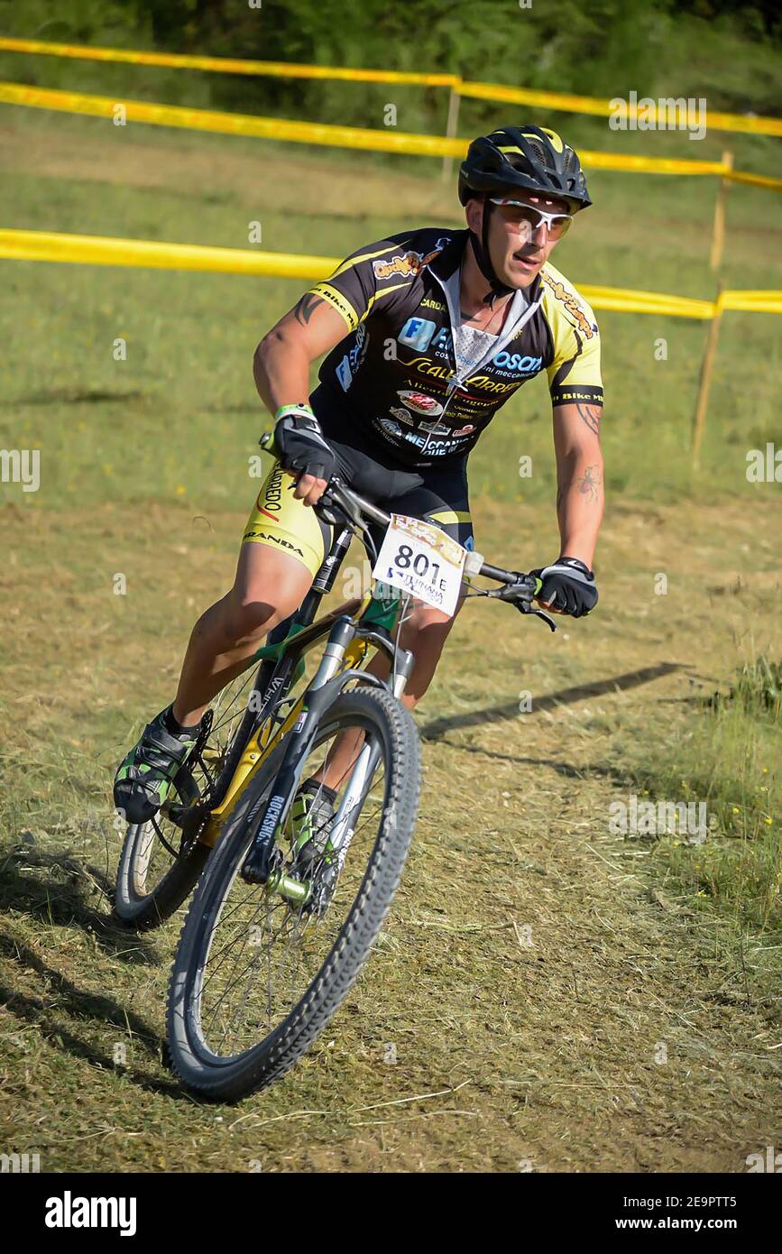 terni,italy august 10 2019 :off road mtb bicycle race with competitive ...