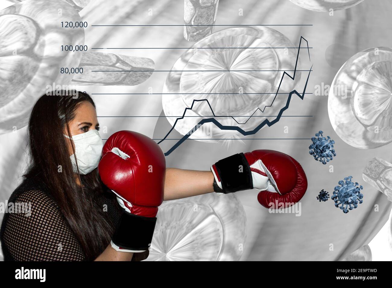 Fighting COVID-19 in Mexico female boxer wearing boxing gloves Stock ...