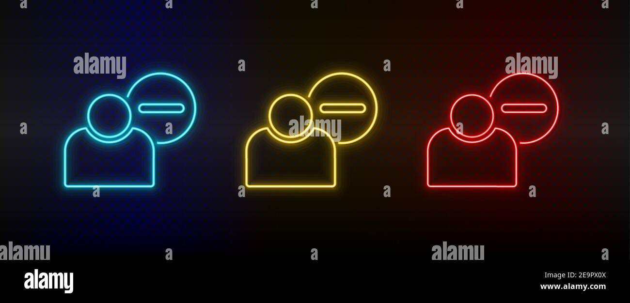 Neon icon set delete, user. Set of red, blue, yellow neon vector icon ...